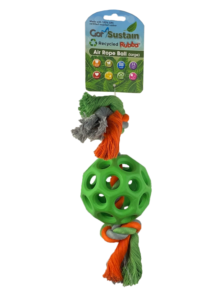 Gor Sustain Rubba Air Rope Ball Large (10.5cm) Green - Gor Pets